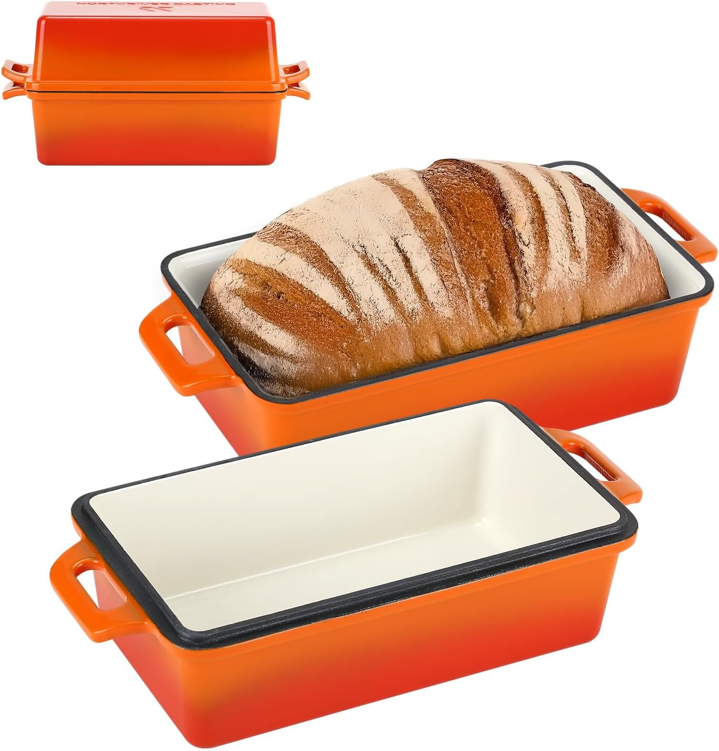 2 in 1 Enameled Cast Iron Bread Pan with Lid, Best Bread Oven, Loaf Pans for Baking Homemade ...