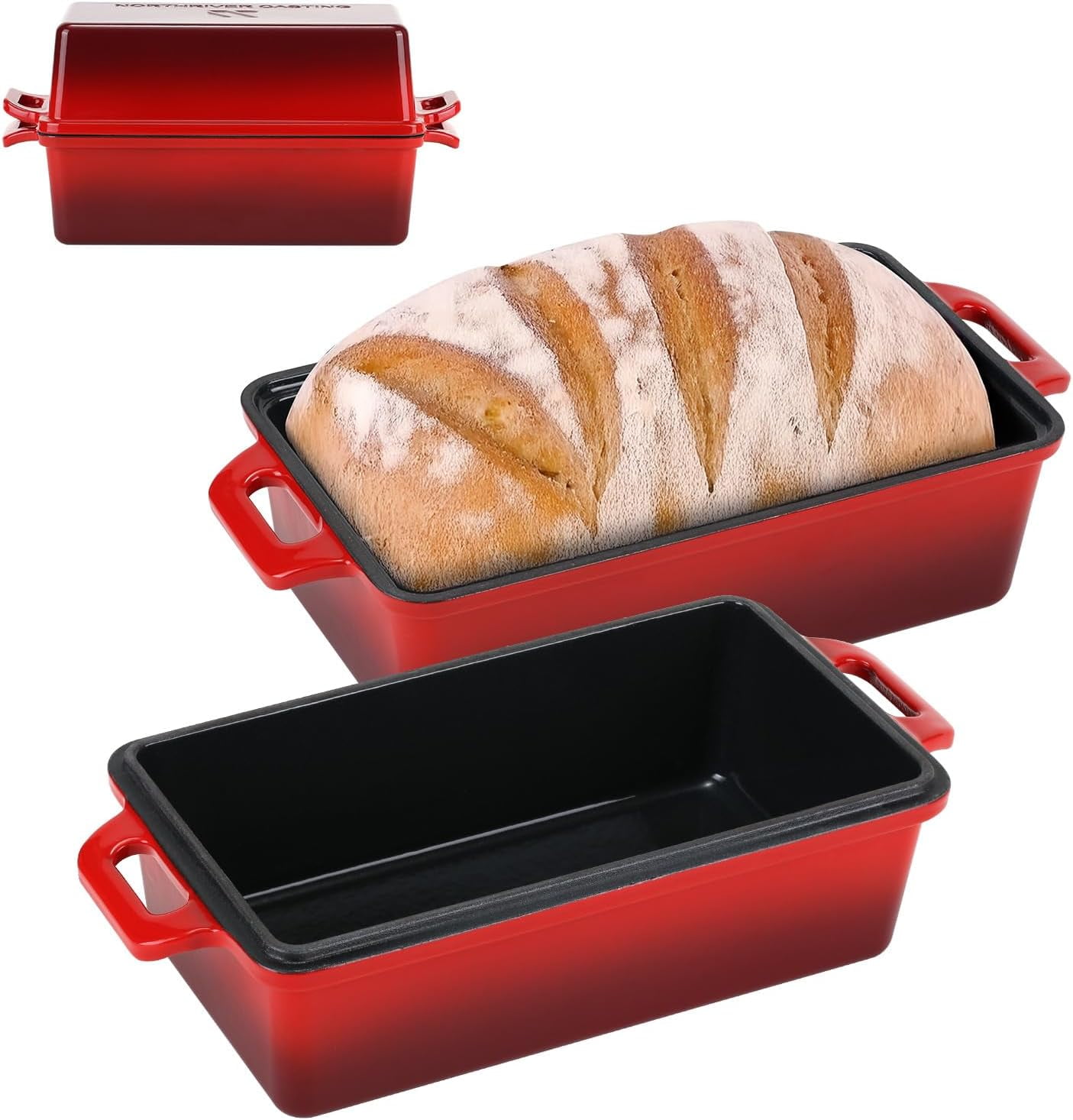 2 in 1 Enameled Cast Iron Bread Pan with Lid, Best Bread Oven, Loaf ...