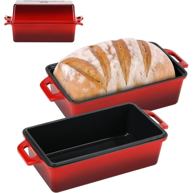 2 in 1 Enameled Cast Iron Bread Pan with Lid, Best Bread Oven, Loaf ...