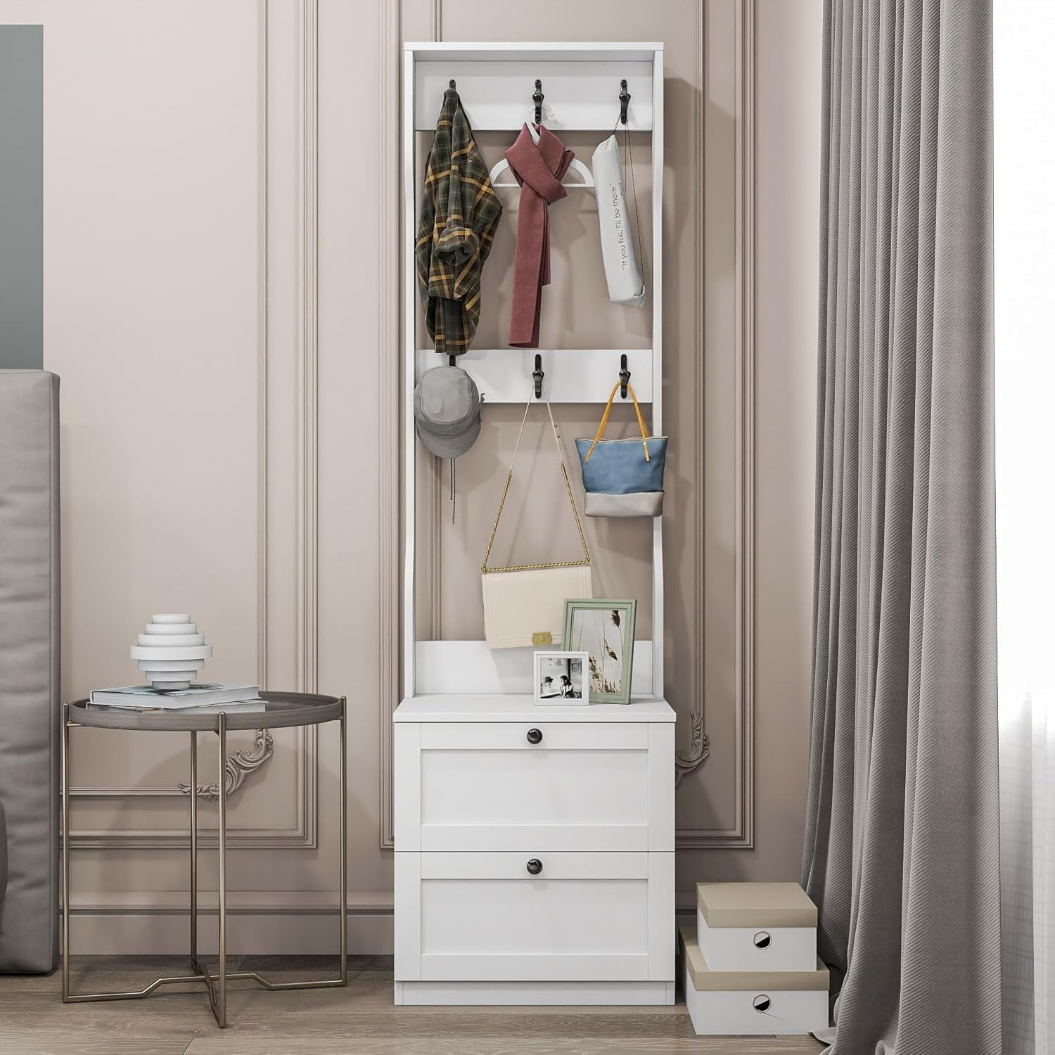 2-in-1 Entryway Hall Tree with Storage, Slim Entryway Storage Organizer ...