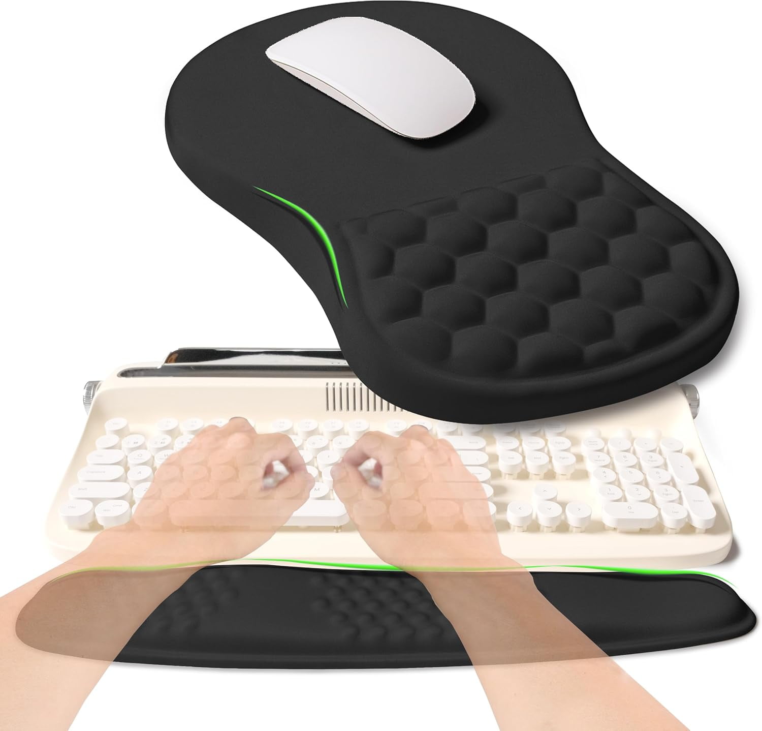 2-in-1 Ergonomic Set, Wave Rise Keyboard Wrist Rest and Massage Bulge ...
