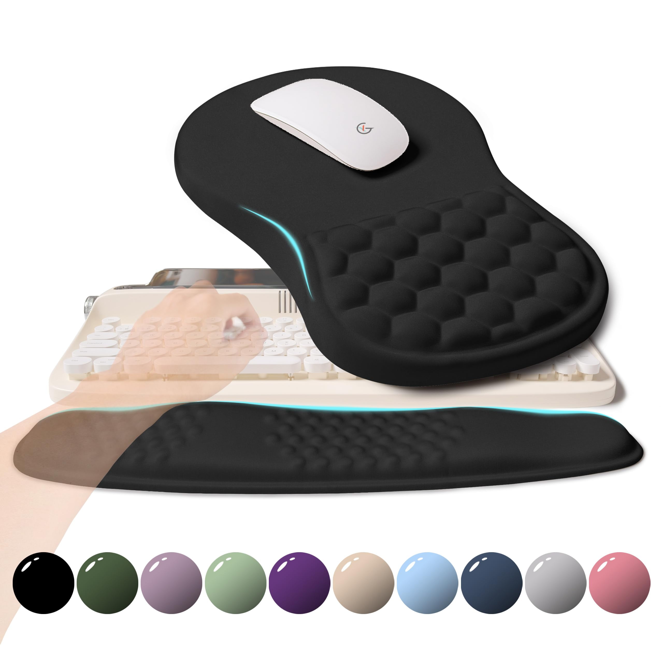 2-in-1 Ergonomic Set, Wave Rise Keyboard Wrist Rest and Massage Bulge ...