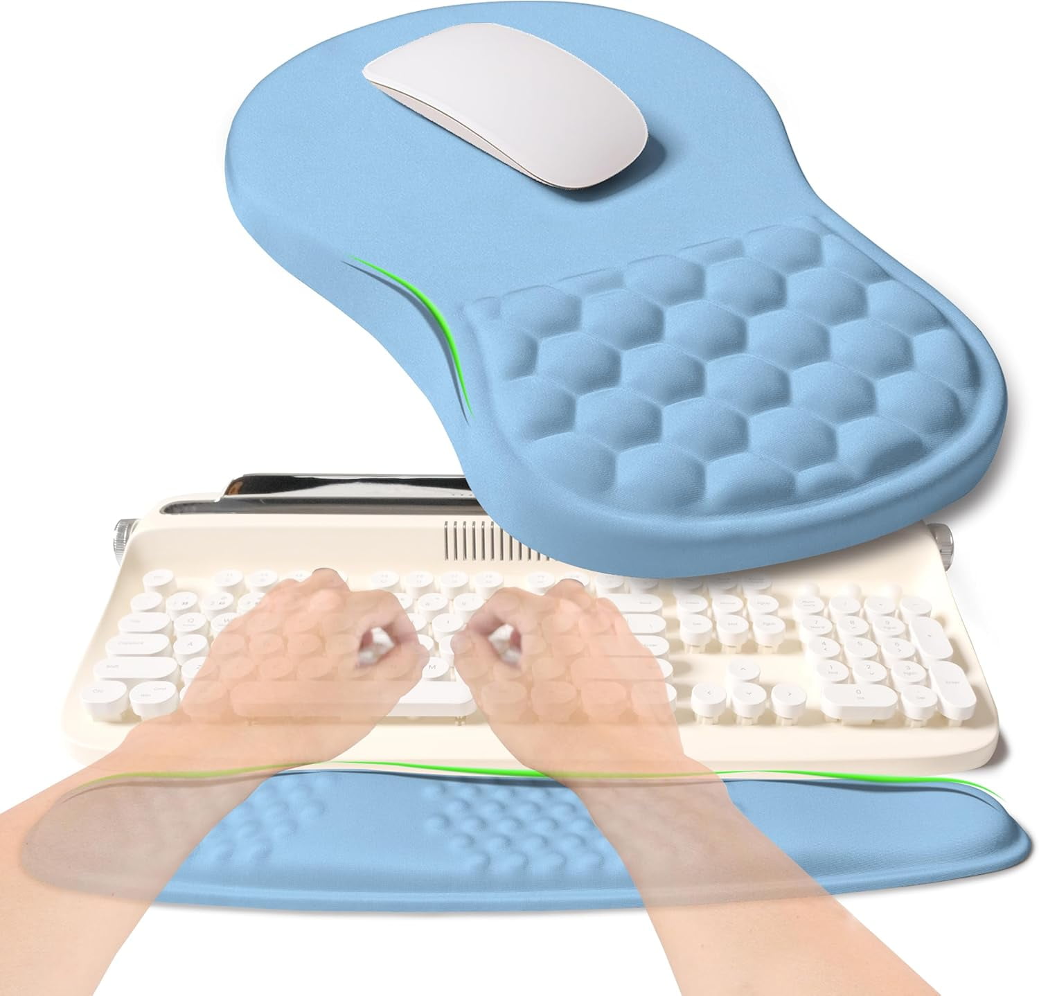 2-in-1 Ergonomic Set, Wave Rise Keyboard Wrist Rest and Massage Bulge ...