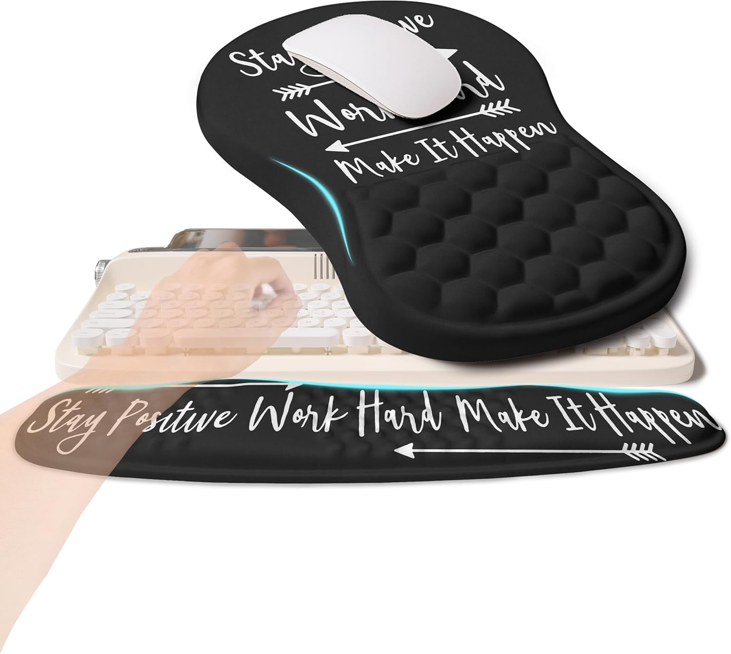 2-in-1 Ergonomic Set, Wave Rise Keyboard Wrist Rest and Massage Bulge ...