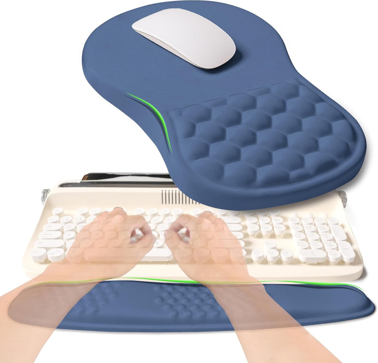 2-in-1 Ergonomic Set, Wave Rise Keyboard Wrist Rest and Massage Bulge ...
