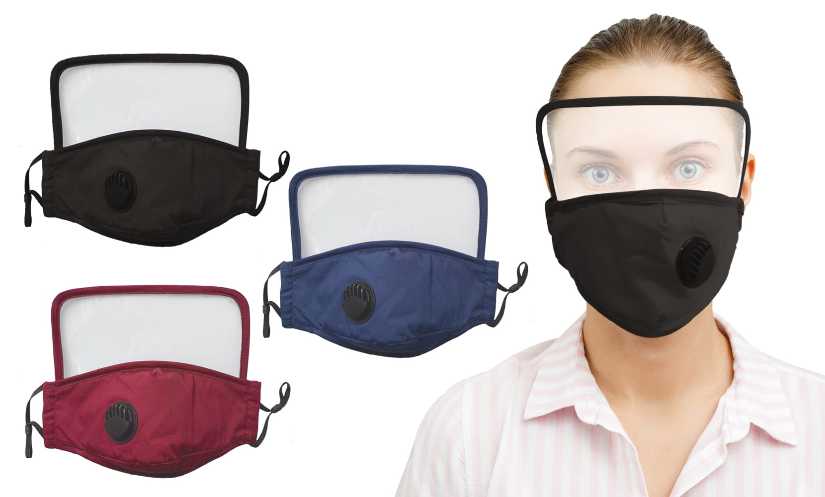 2-in-1 Eyes Shield Screen & Dust Proof Reusable Face Mask with Valve(3 ...
