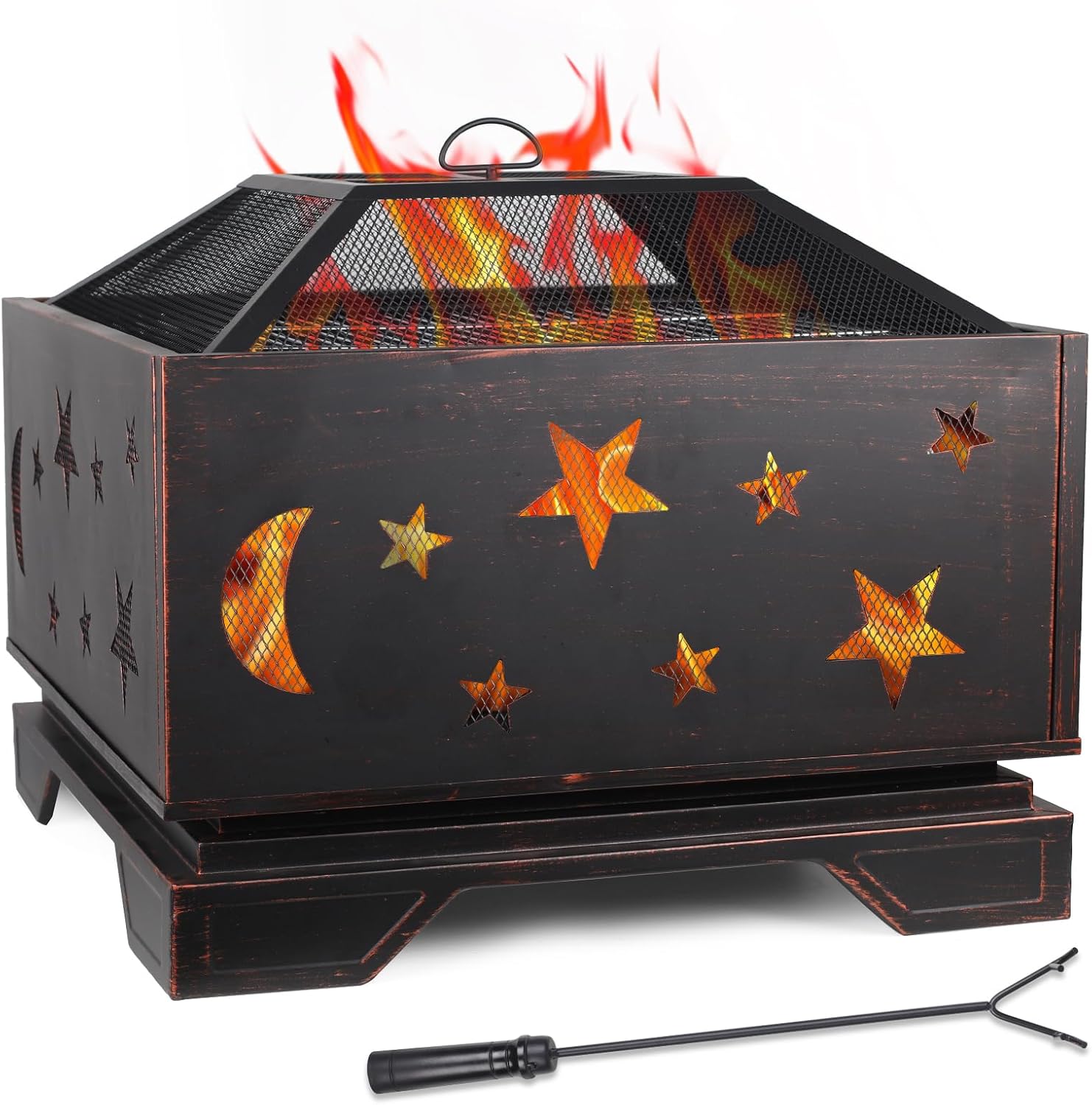 2-in-1 Fire Pit with Grill, 26 Inch Outdoor Fire Pit Square Extra Deep ...
