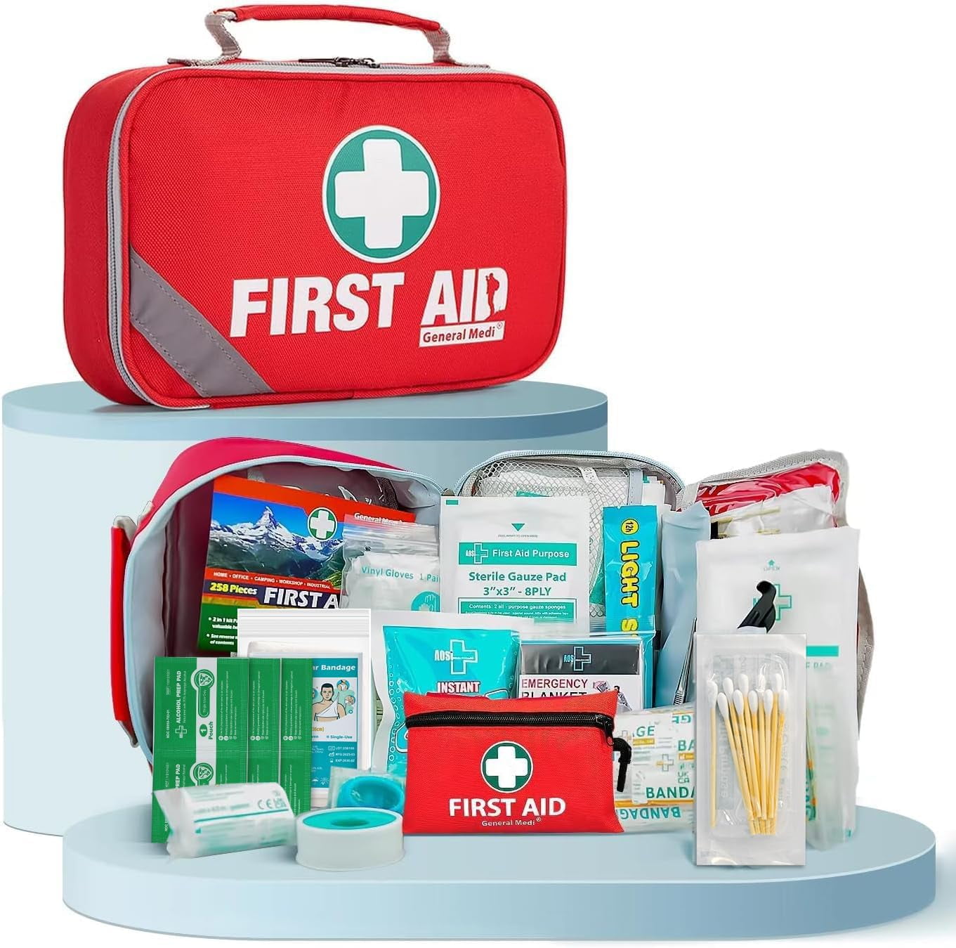 2-in-1 First Aid Kit (215 Piece Set) + 43 Piece Mini First Aid Kit ...