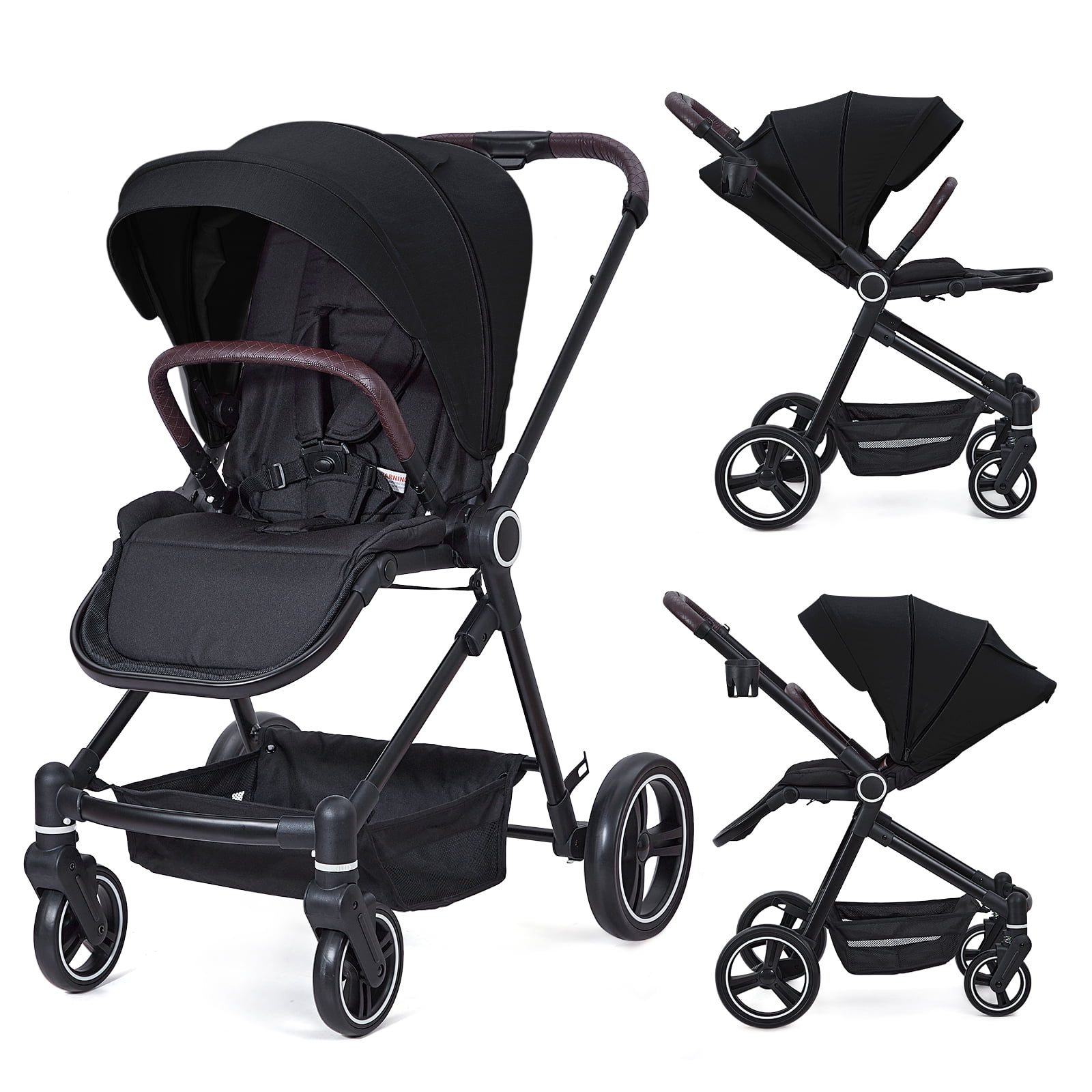 2-in-1 Foldable Baby Stroller, High Landscape Pushchair for Newborn ...