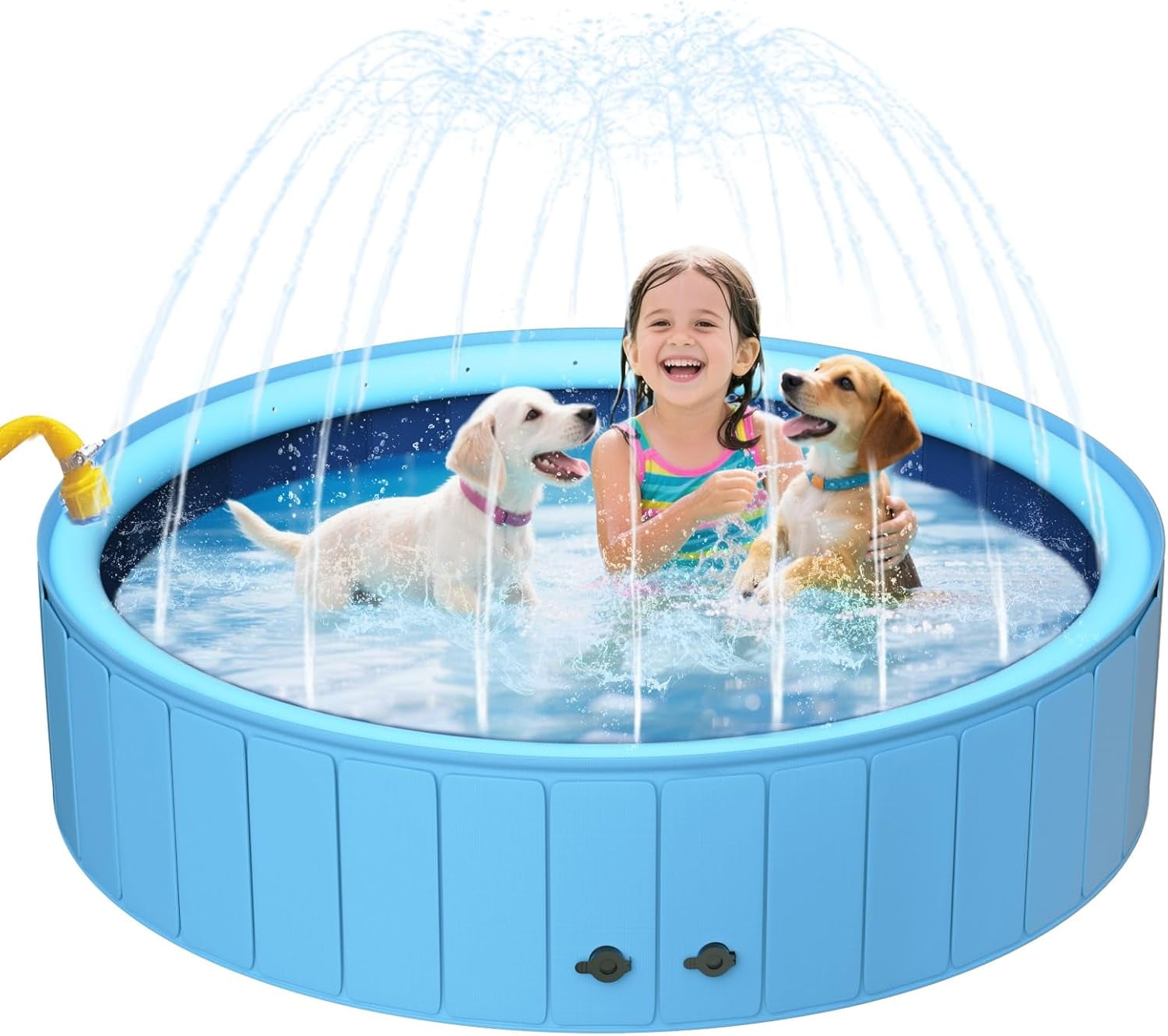 2-in-1 Foldable Dog Pool for Large Dogs Hard Plastic Splash Sprinkler ...
