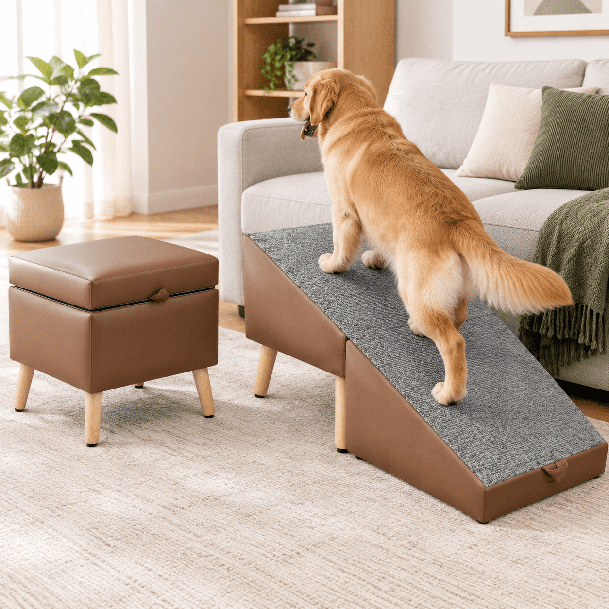 2-in-1 Foldable Dog Ramp Ottoman 13.5