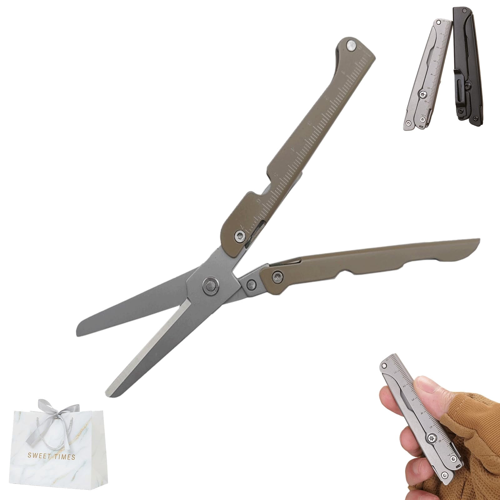 2-in-1 Foldable EDC Scissors with Built-In Ruler, Stainless Steel Mini ...
