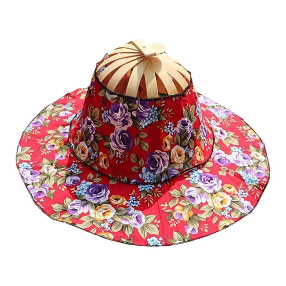 2 in 1 Foldable Hand Fan Hat for Women Sun Hat Summer Flower Chinese Style Bamboo Fan Sunhat for ...