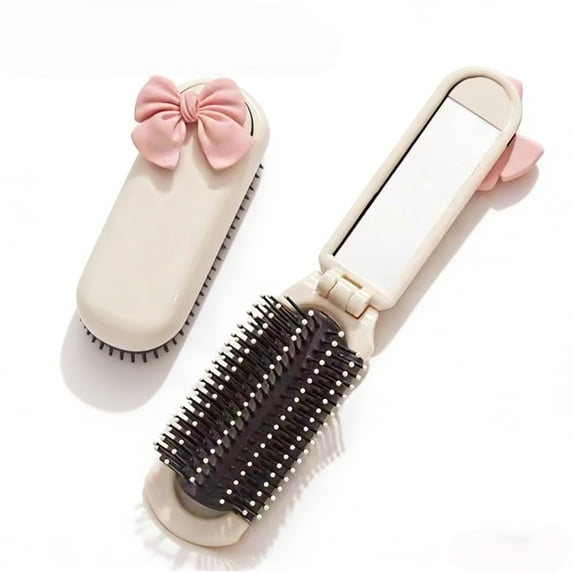 2-in-1 Foldable Mirror Brush and Detangling Comb, Portable Compact ...