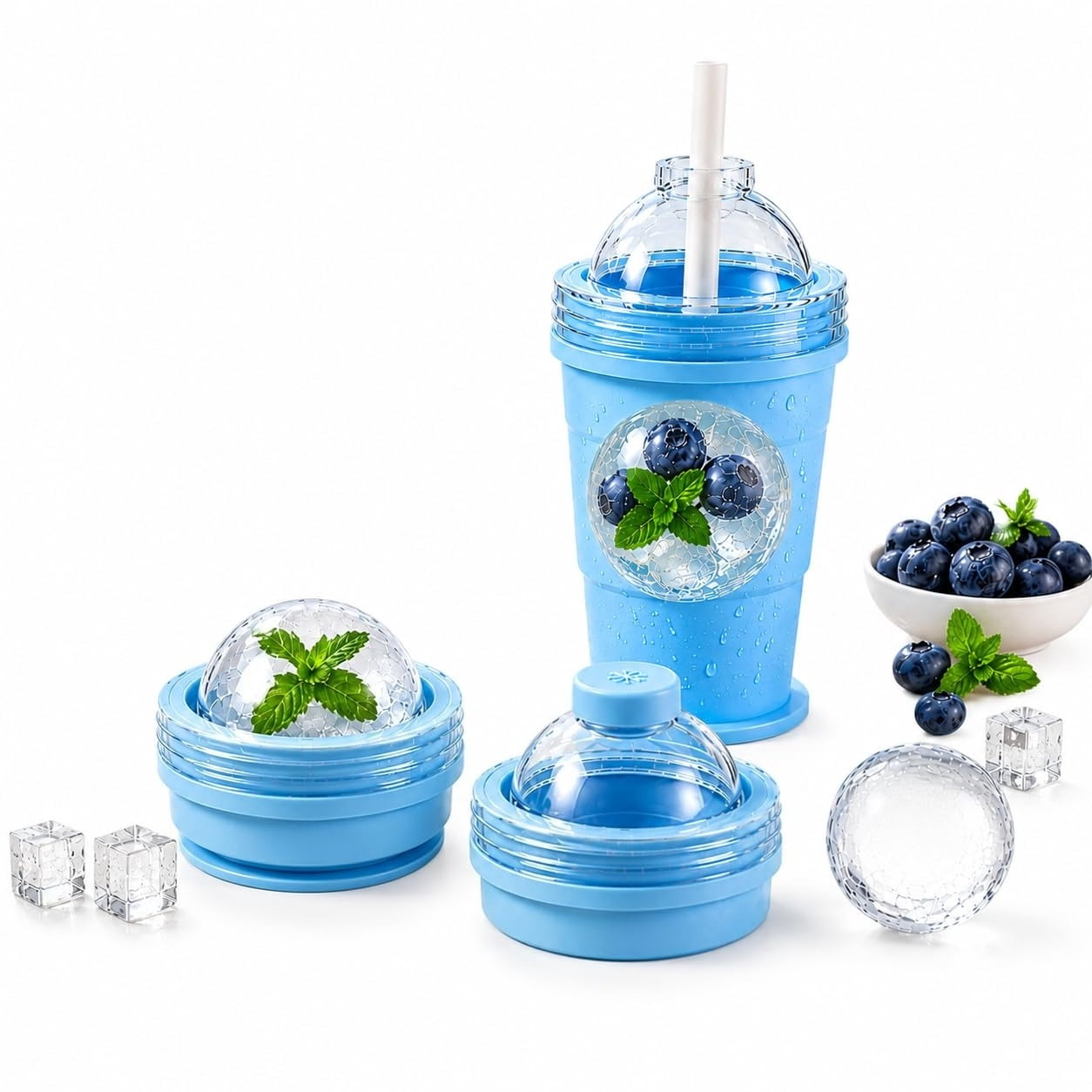 2-in-1 Foldable Silicone Ice Ball Maker Cup, Reusable Portable Ice ...