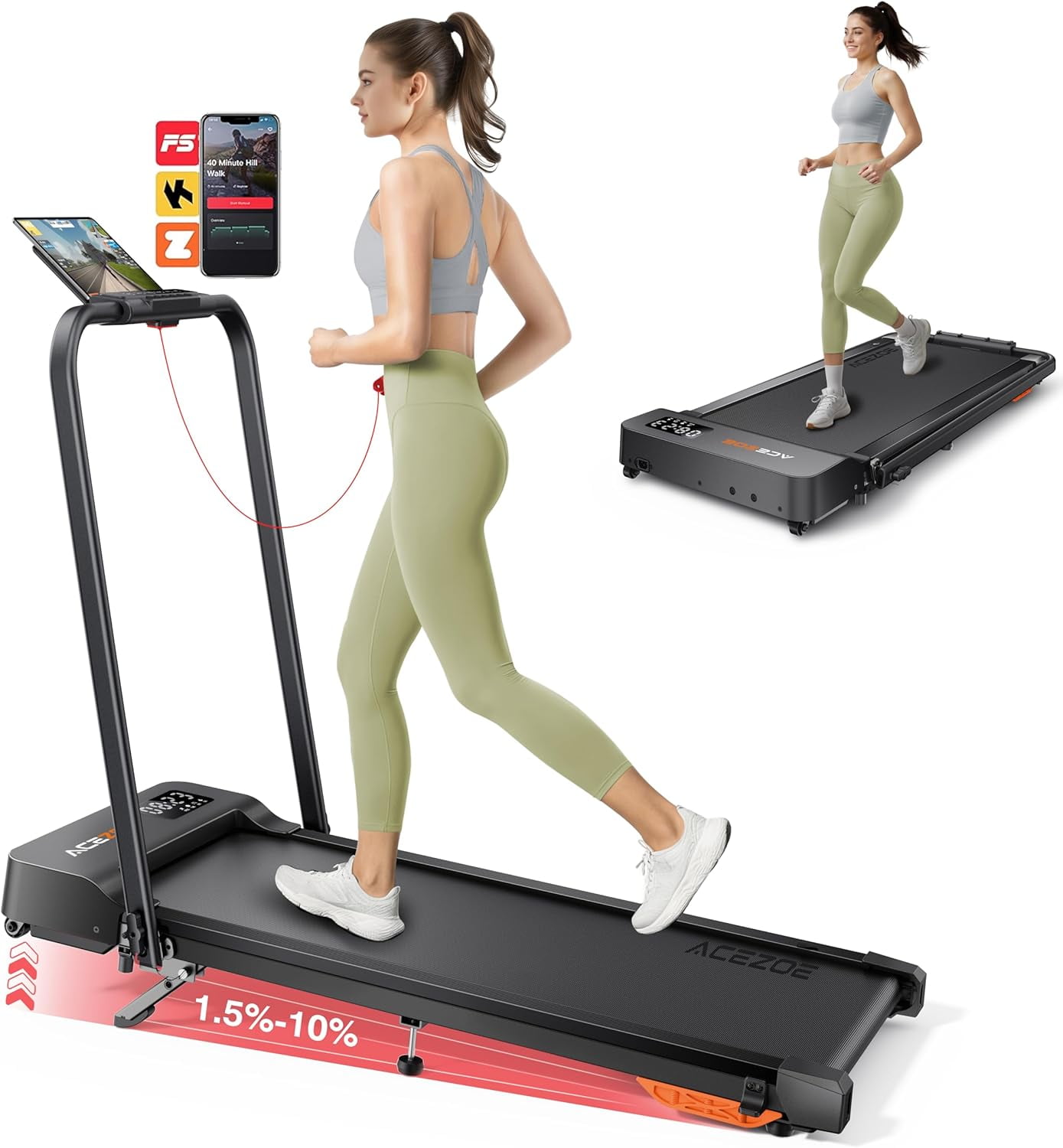 2-in-1 Foldable Treadmill with 3-Level 10% Incline, Walking Pad for ...