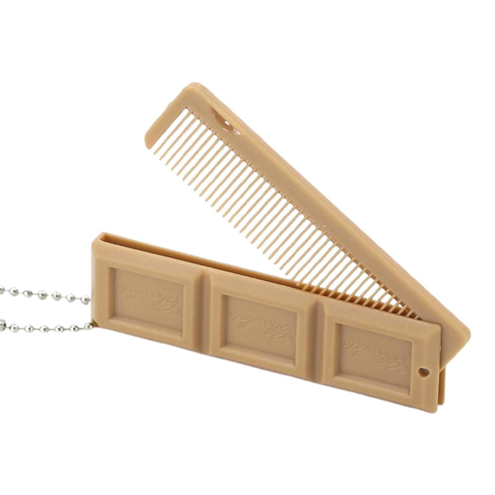 2 in 1 Folding Chocolate-Shaped Folding Comb with Mirror Brush Portable ...