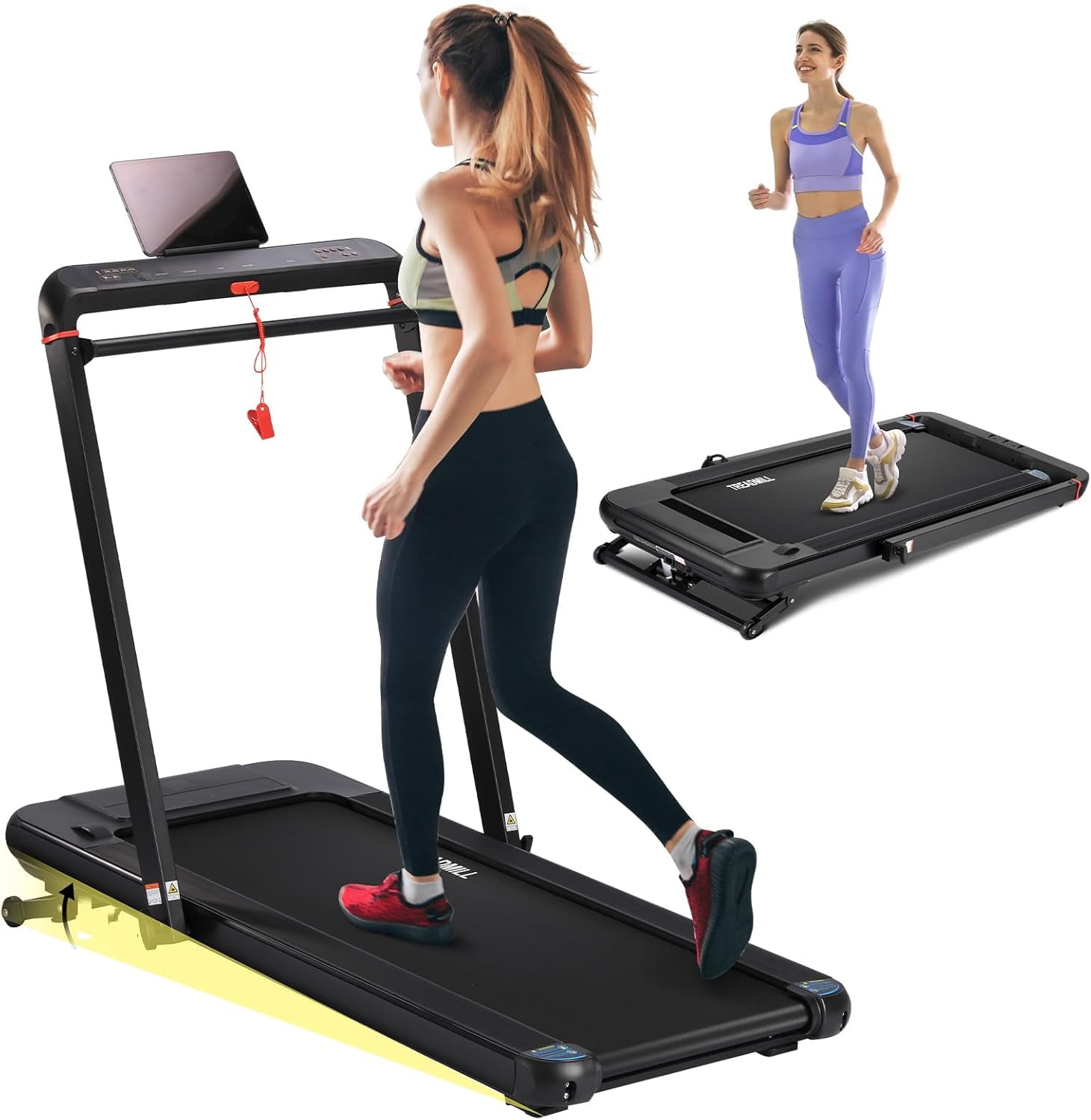 2-in-1 Folding Treadmill,Compact Walking Pad with 15% Auto Incline ...