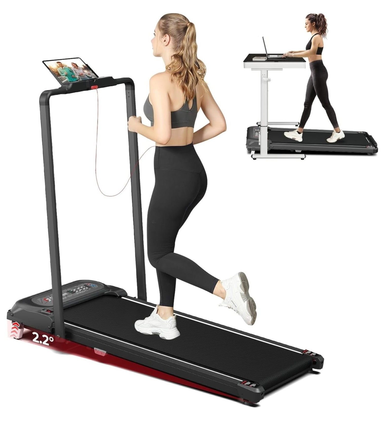 2 in 1 Folding Treadmill, Walking Pad with Handle Bar and Incline, Under Desk Portable Treadmill ...