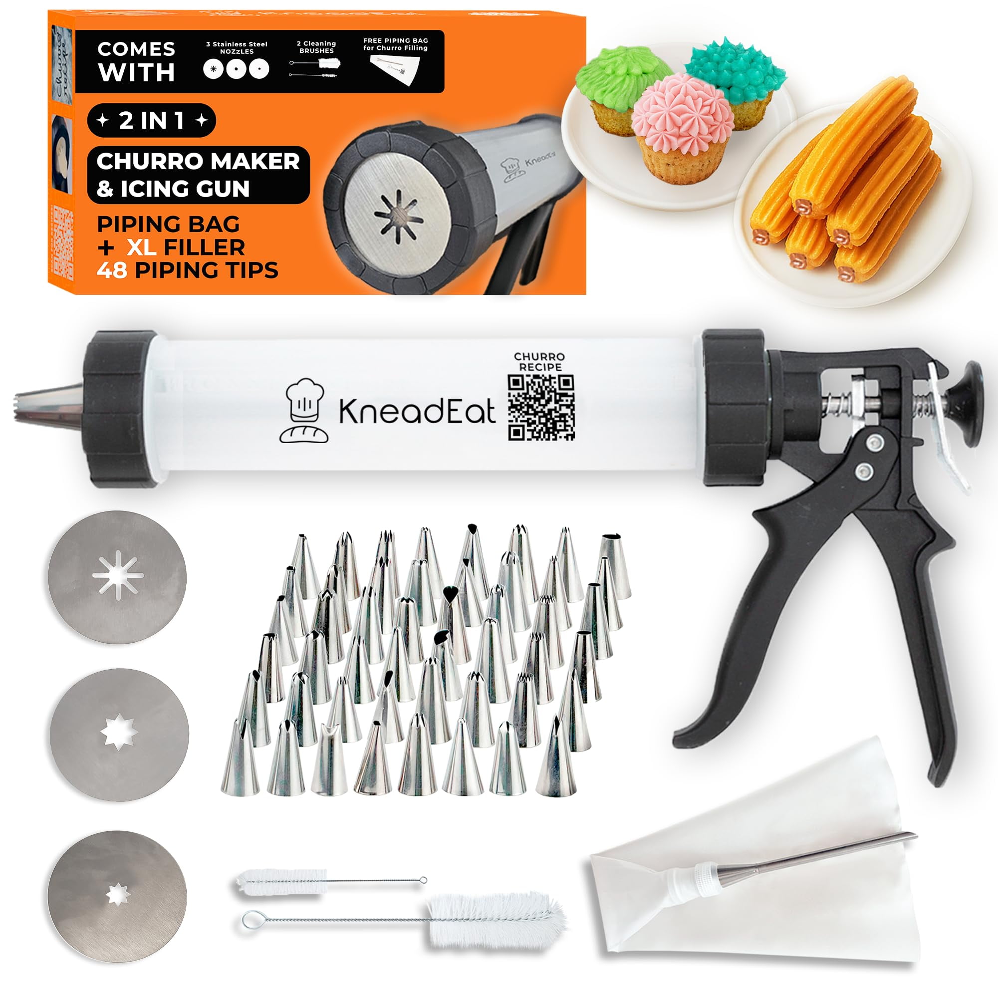 KneadEat 2-in-1 Frosting Piping Kit and Churro Maker. Icing Gun and ...