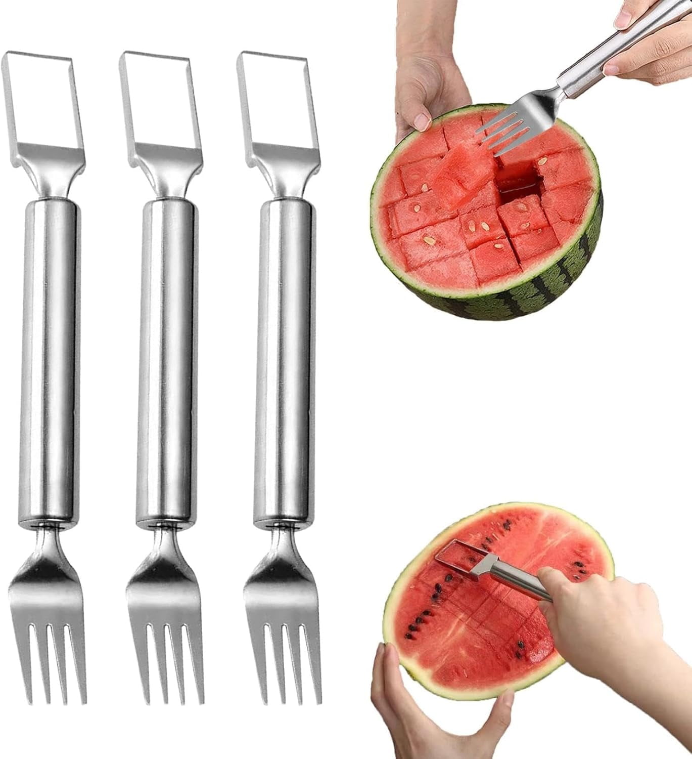 2-in-1 Fruit Cutter & Fork, Upgrade Portable Dual-Head Watermelon Fork ...