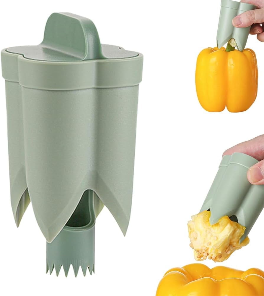 2-in-1 Fruit Pepper Corer, Bell Pepper Cutter Peppers Seed Core Remover, Quickly Cutting and ...