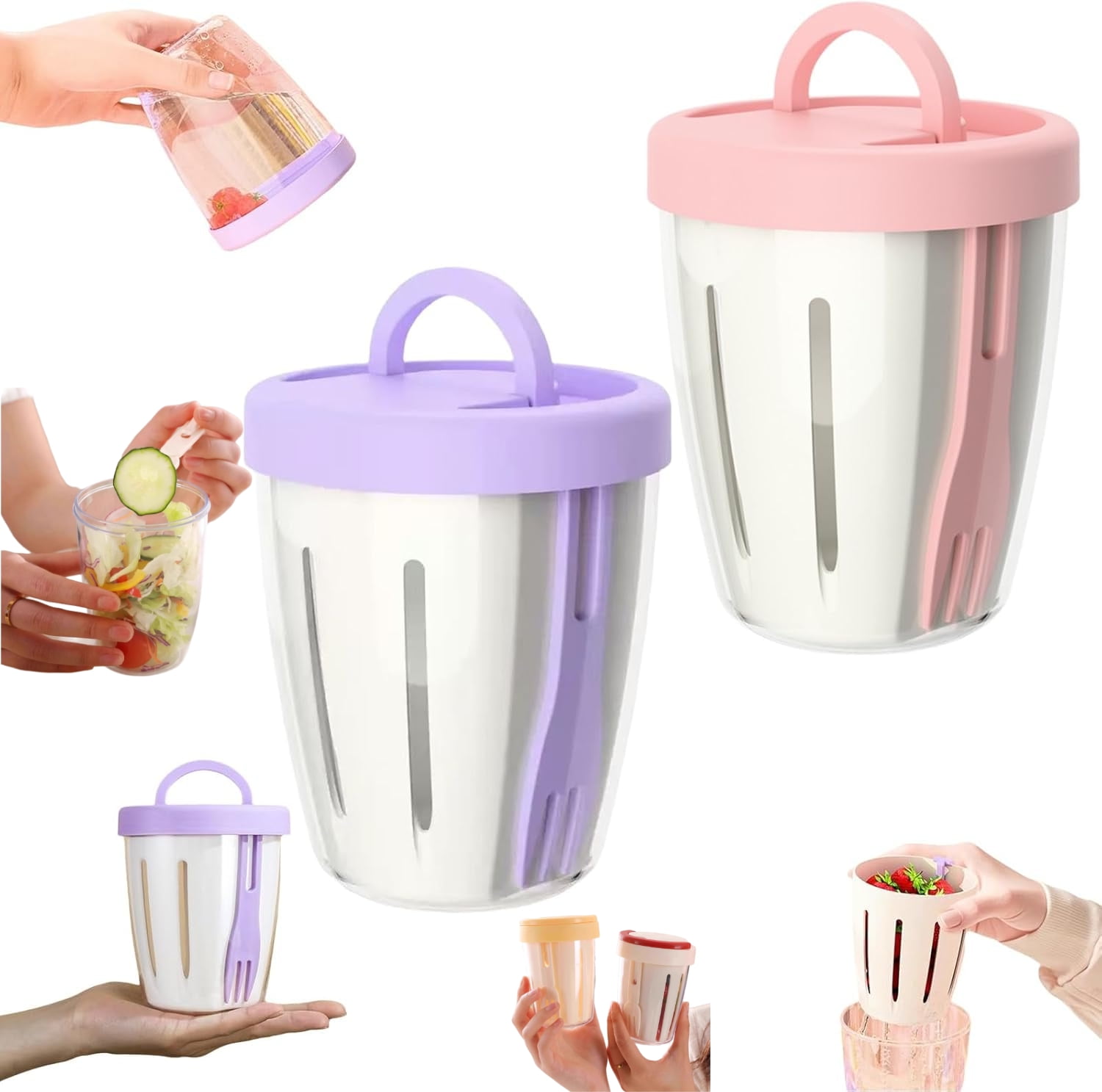 2-in-1 Fruit & Salad Container - Portable, Spillproof, With Built-In ...
