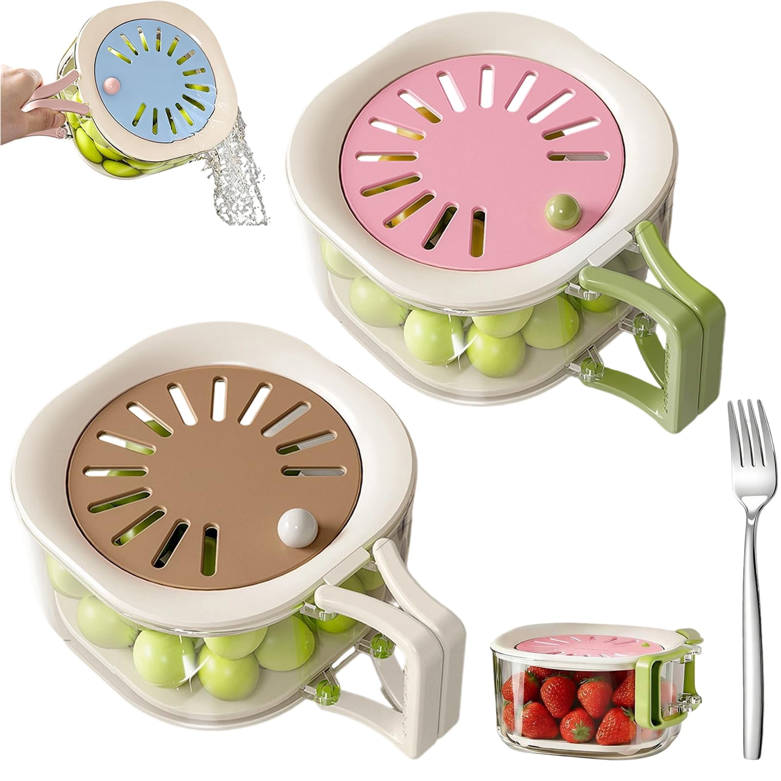 2 in 1 Fruit Strainer Container with Lid, Fruit Washing Bowl and Drain ...