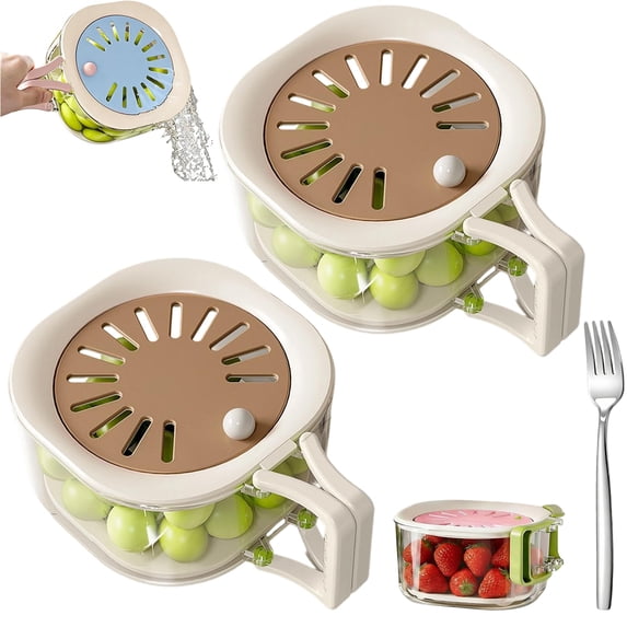 2 in 1 Fruit Strainer Container with Lid, Fruit Washing Bowl and Drain ...