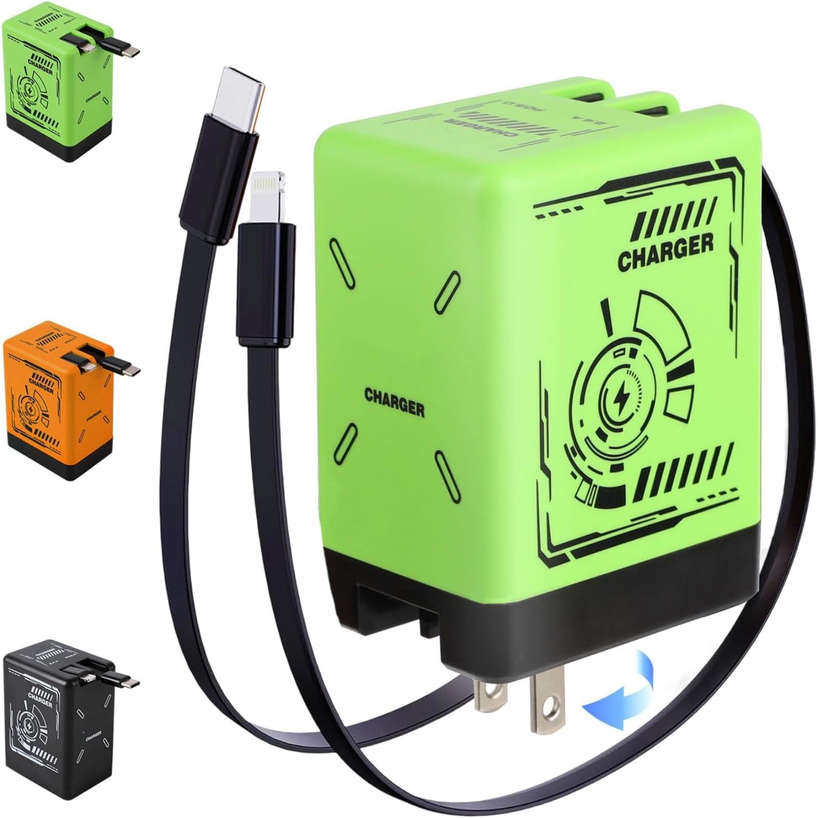 2 in 1 GaN Charger, 2025 Upgraded Scalable Retractable Fast Charger ...