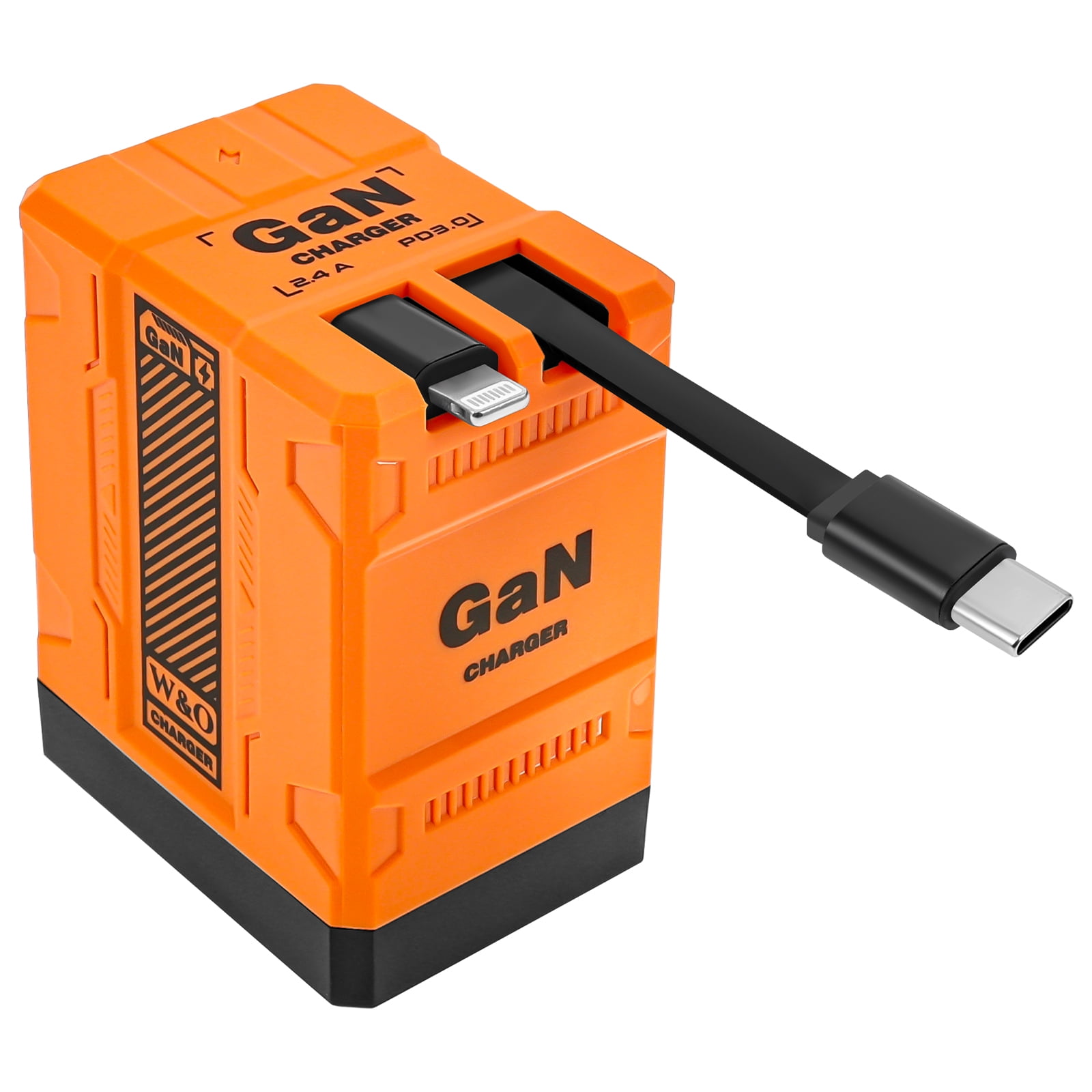 2 in 1 GaN Charger with 2 Built-in Retractable Cables Portable Wall ...
