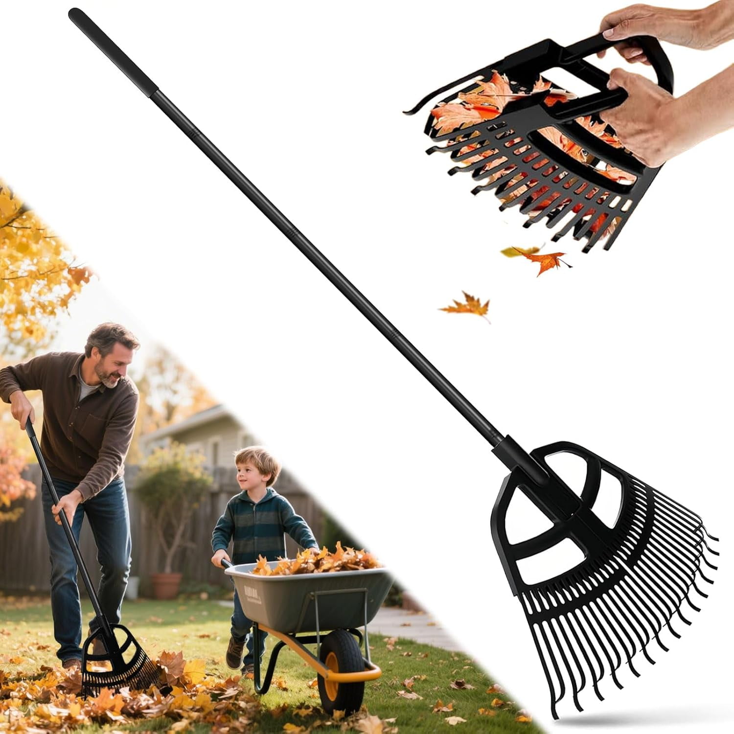 2 in 1 Garden Leaf Rake & Leaf Scoops, Adjustable Leaf Rake for Lawns ...