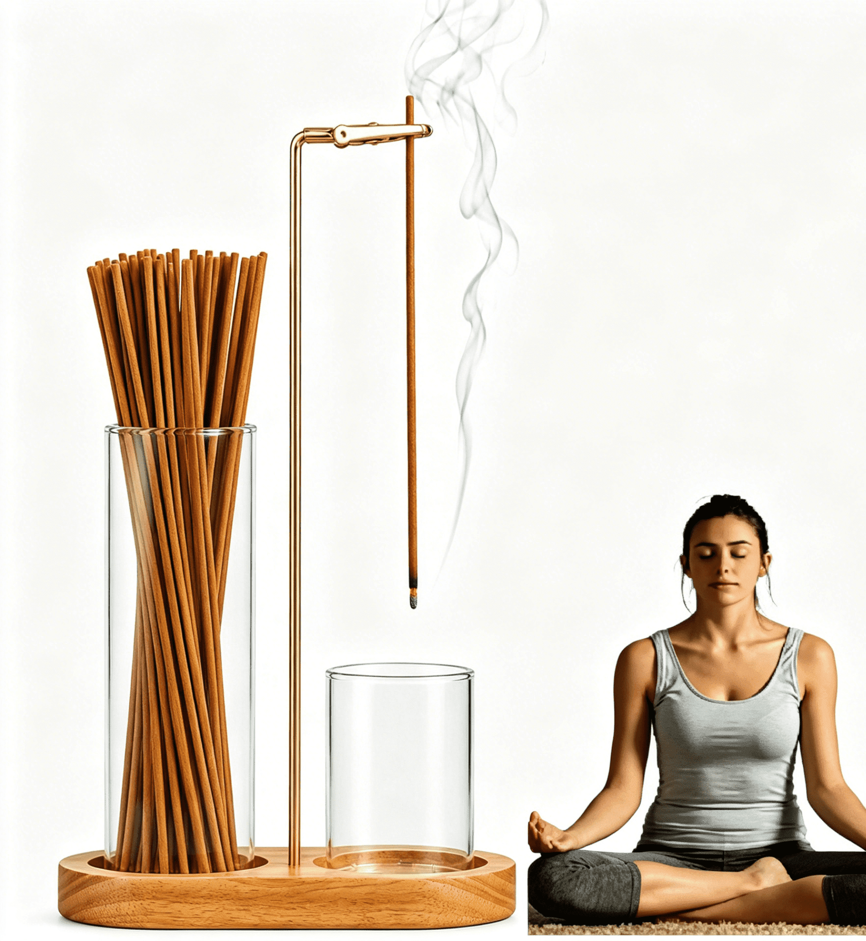 2-in-1 Glass Incense Holder – Upside-Down Burner with Wood Base & Stick ...