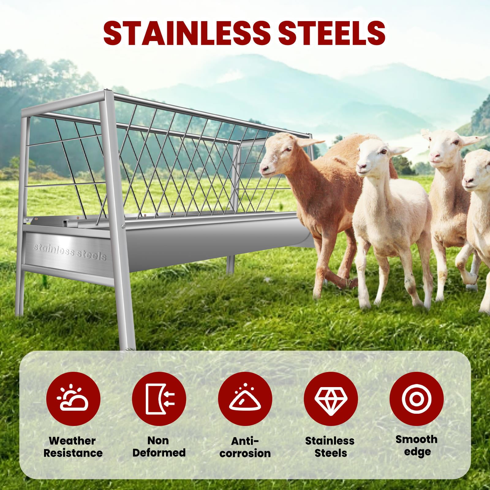 2 in 1 Goat Hay Feeder & Goat Feeder - 77 Gallon Stainless Steel Livestock Feeder for Goats ...
