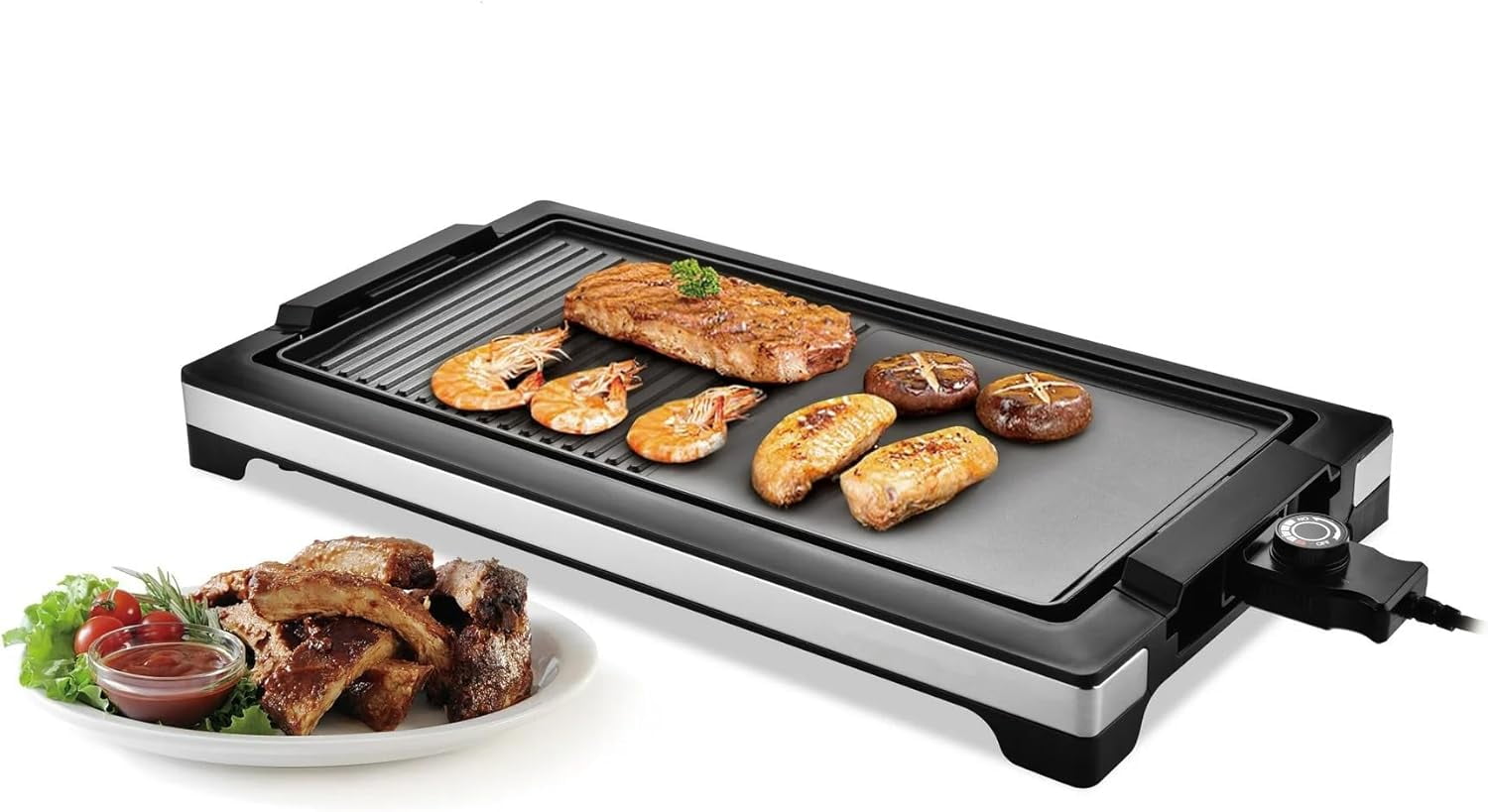 2-in-1 Grill & Griddle, Electric Smokeless Indoor Grill, 1800W Fast ...