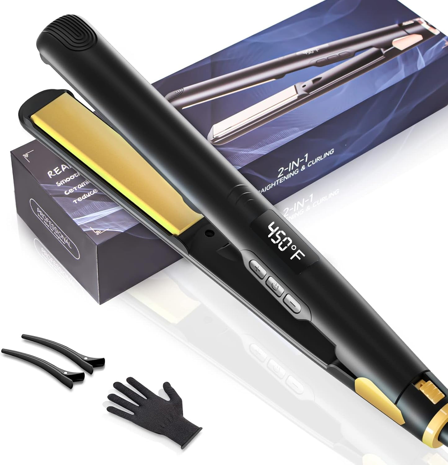 2-in-1 Hair Straightener & Curler, 30s Fast Heating Ceramic Tourmaline ...