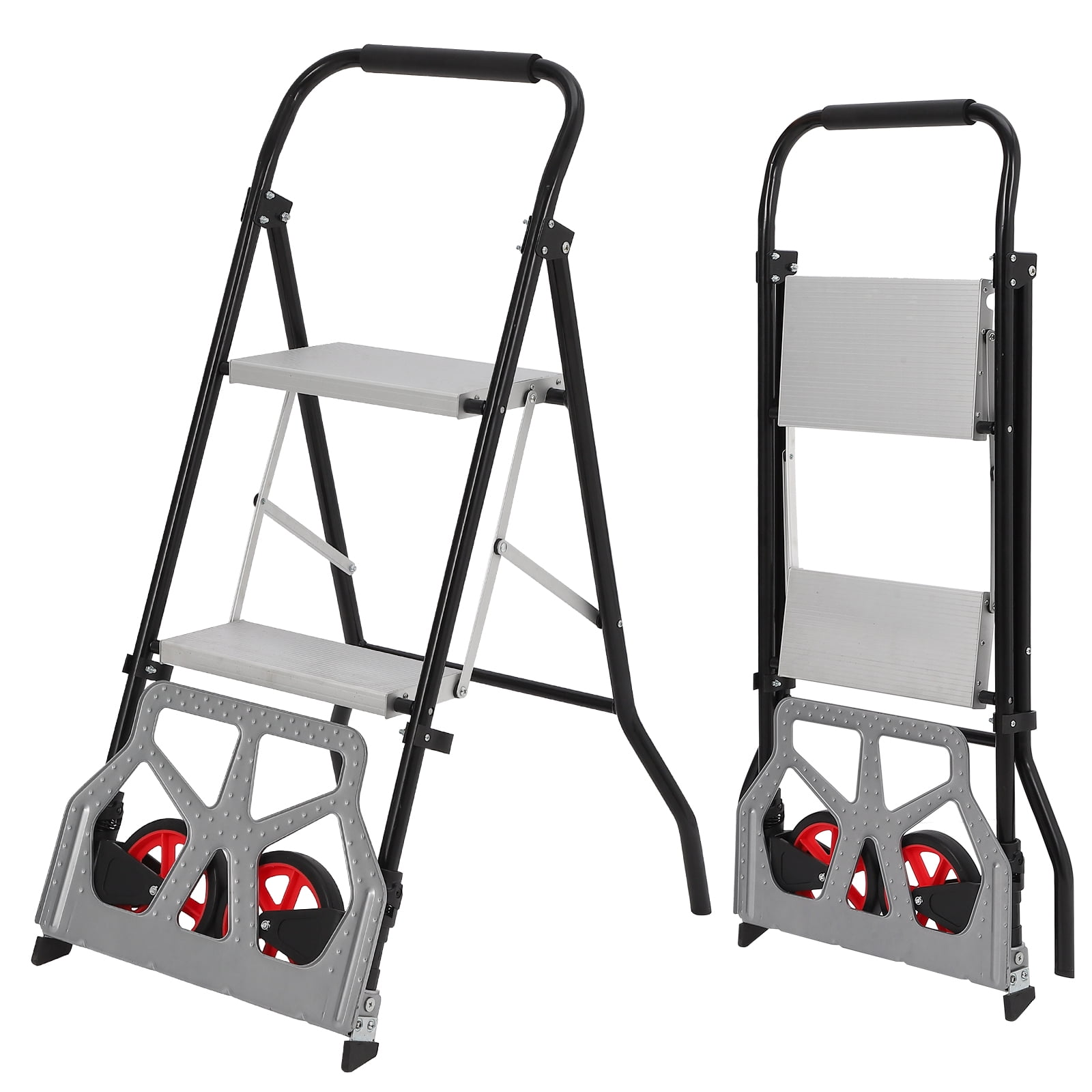 2-in-1 Hand Truck 2-Step Ladder, 220 LBS Load Capacity Folding Hand ...
