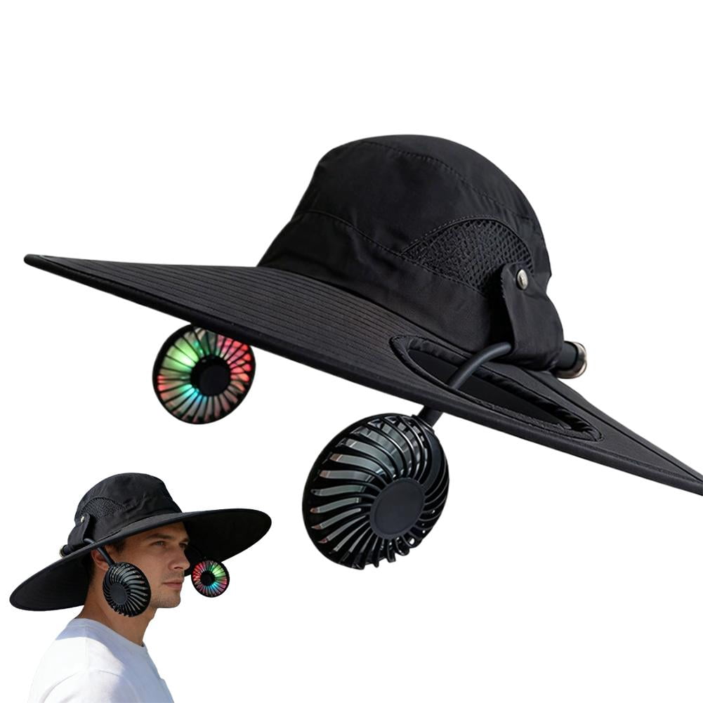 2-in-1 Hands-free Hat Fan with Detachable Neck Fan,UPF 50 Wide Brim Sun ...