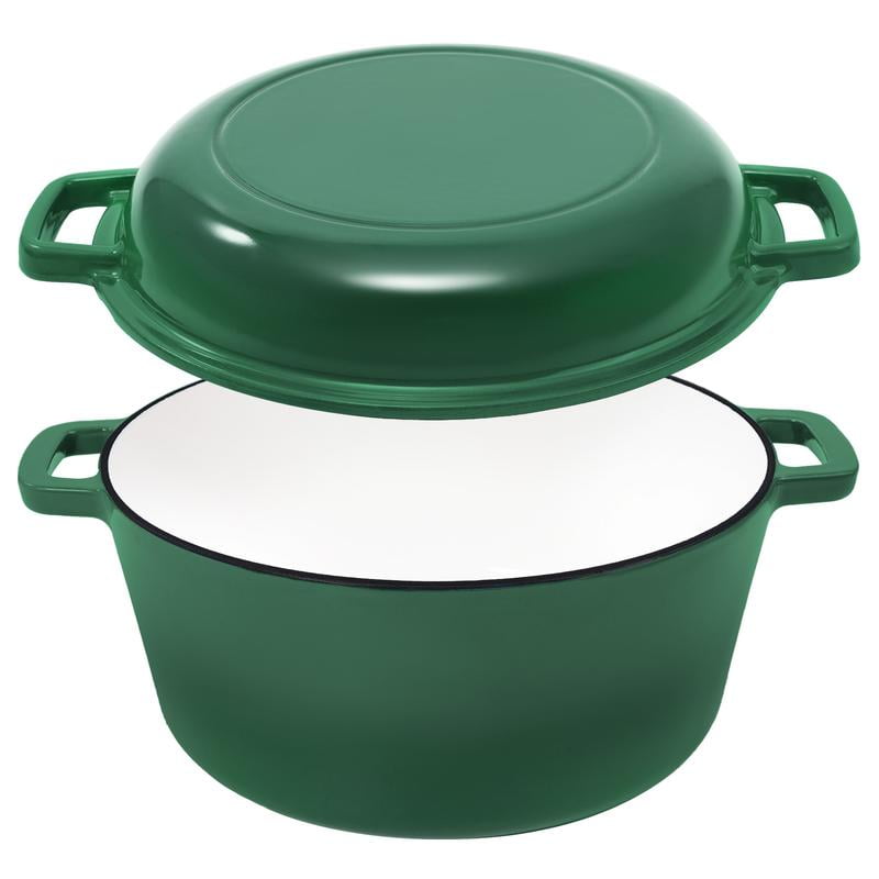 2-in-1 Heavy-Duty Cast Iron Dutch Oven Pot - Kitchen & Dining Essential for Bread Baking ...