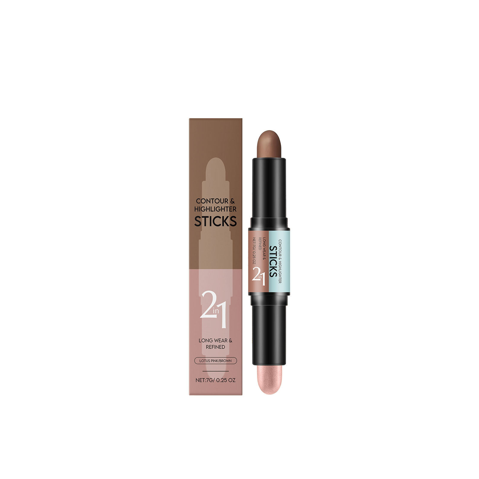 2-in-1 Highlight Stick | Matte Contour & Shimmer Highlighter Duo - Long ...