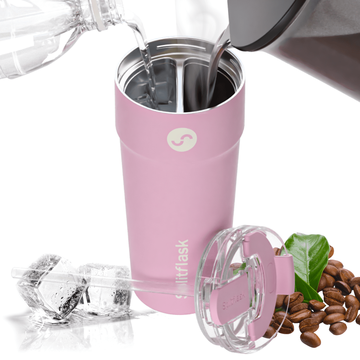Splitflask 2-in-1 Vacuum Insulated 30oz Stainless Steel Travel Tumbler for Coffee & Water - Elle ...