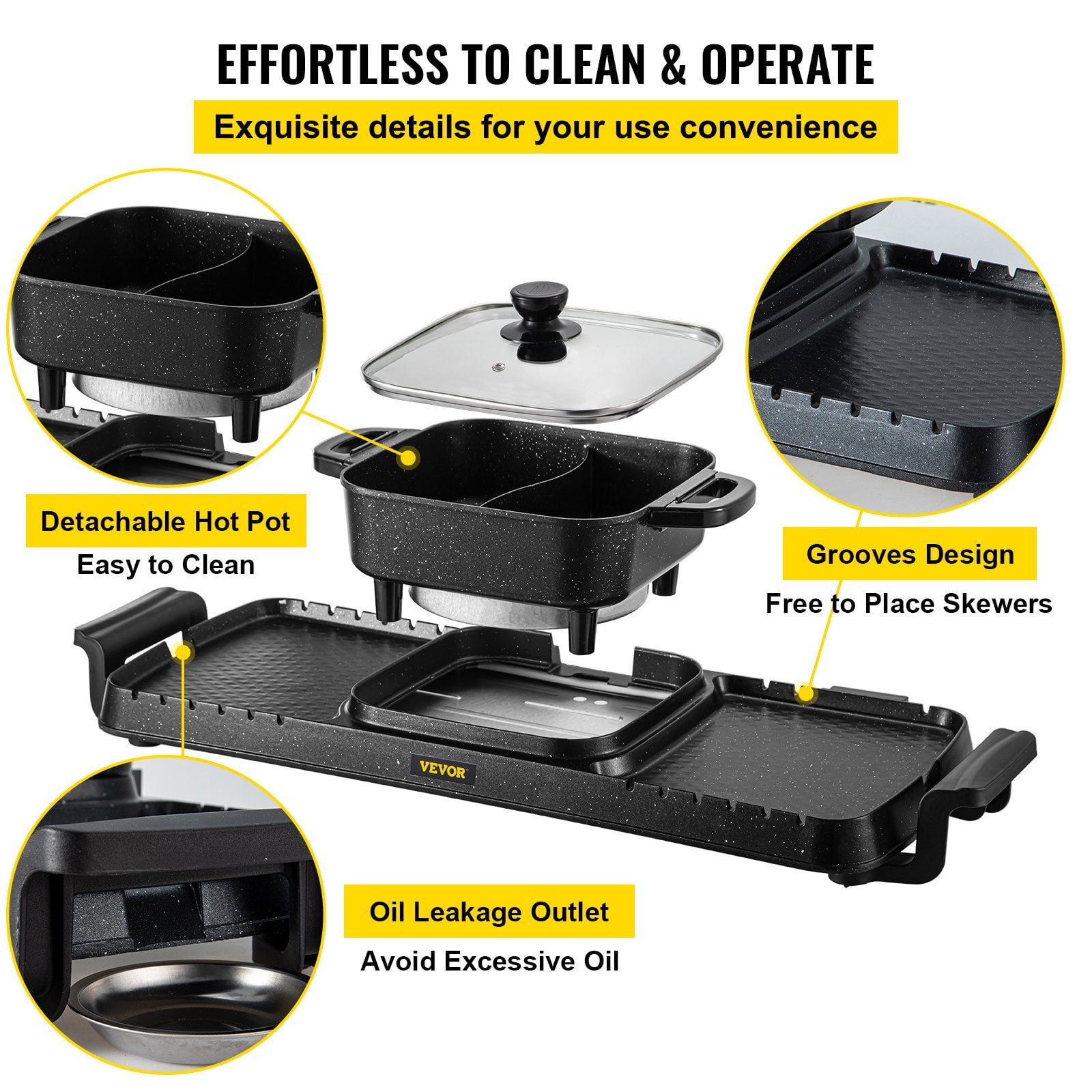 2-in-1 Hot Pot & Grill Electric Cooker, 2400W Dual Control, Nonstick ...