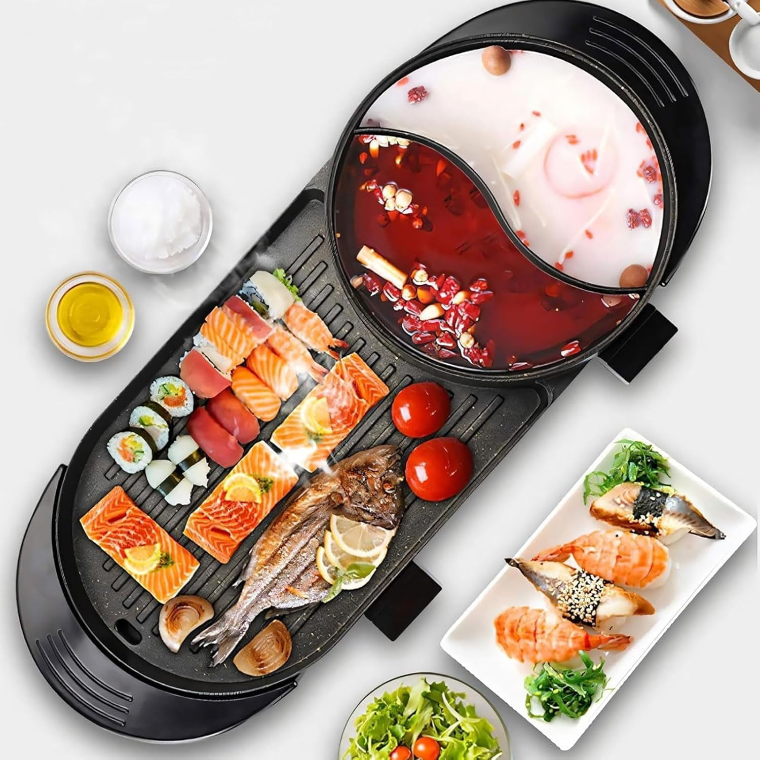 2-in-1 Hot Pot Grill, Electric with Grill, Indoor Non-Stick, Dual ...