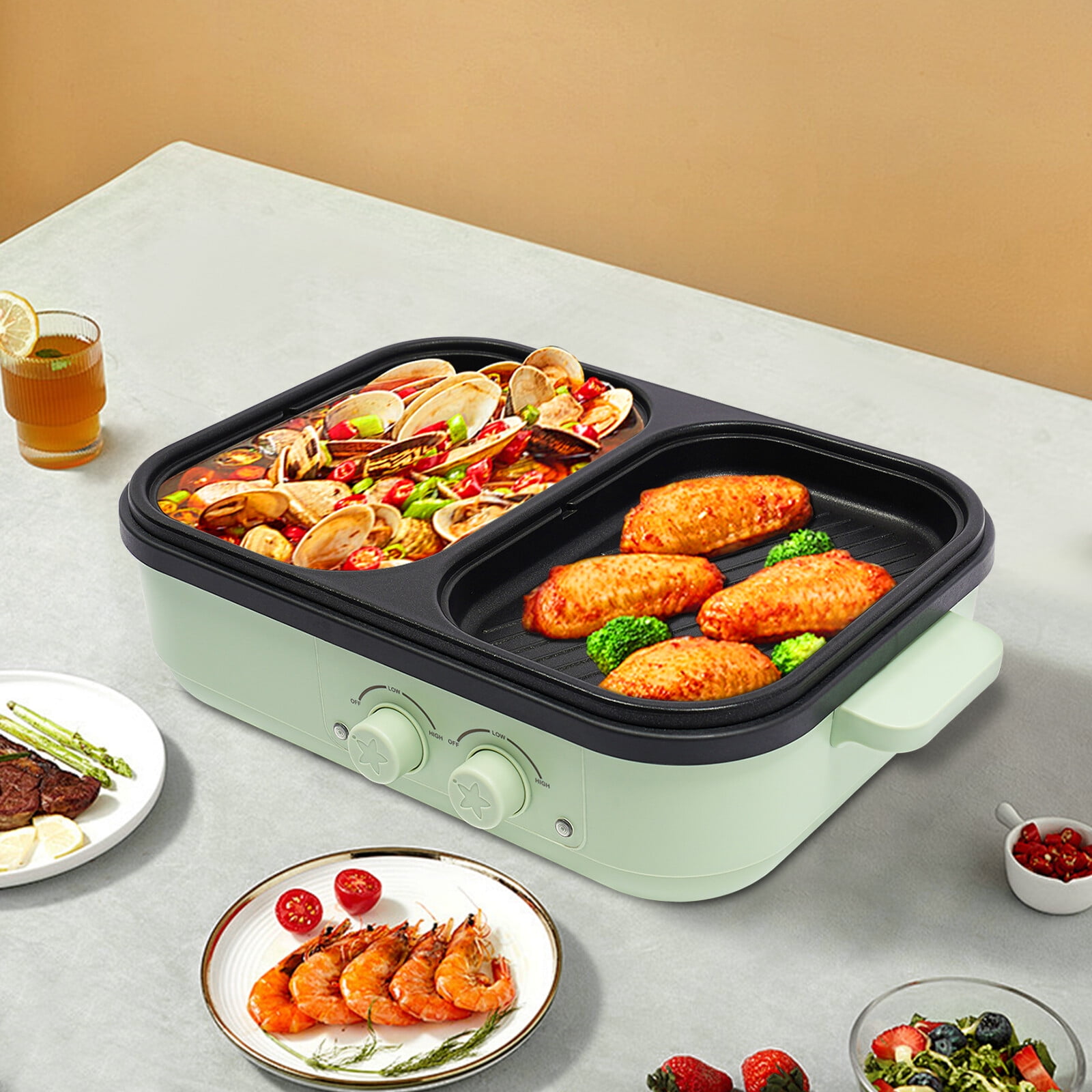 2-in-1 Hot Pot and Grill，Electric Hot Pot with Grill Area, Multi ...