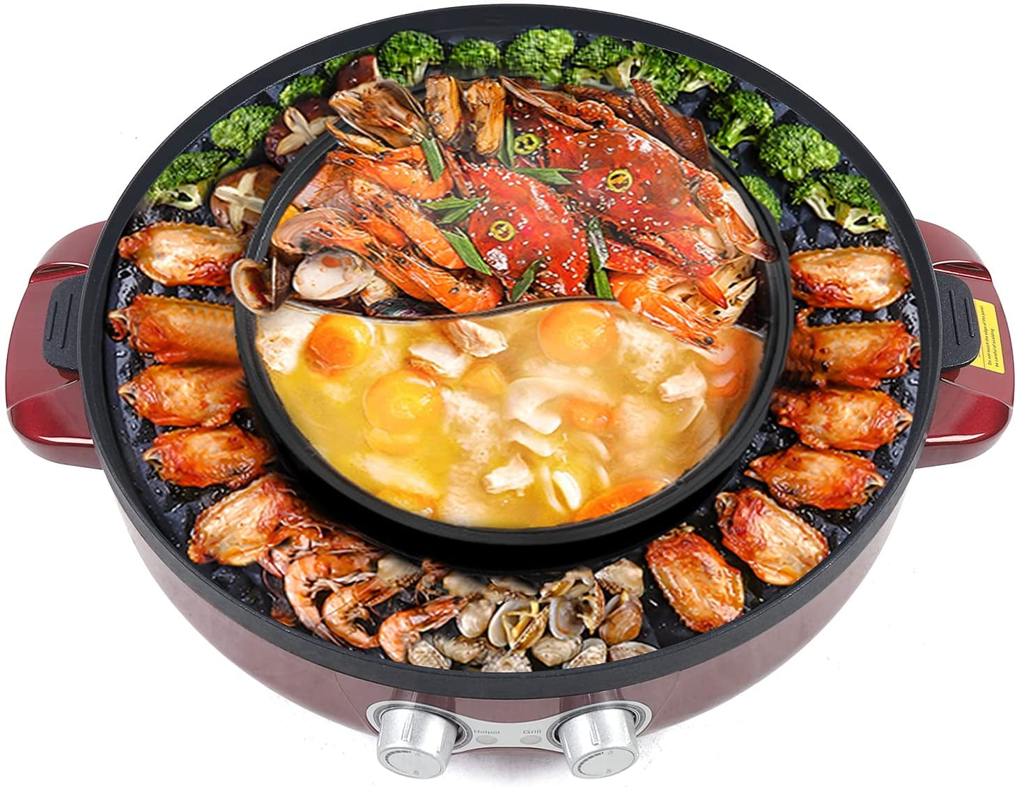 2 in 1 Hot Pot with Grill, 2200W Electric BBQ Grill and Soup Shabu Pot ...