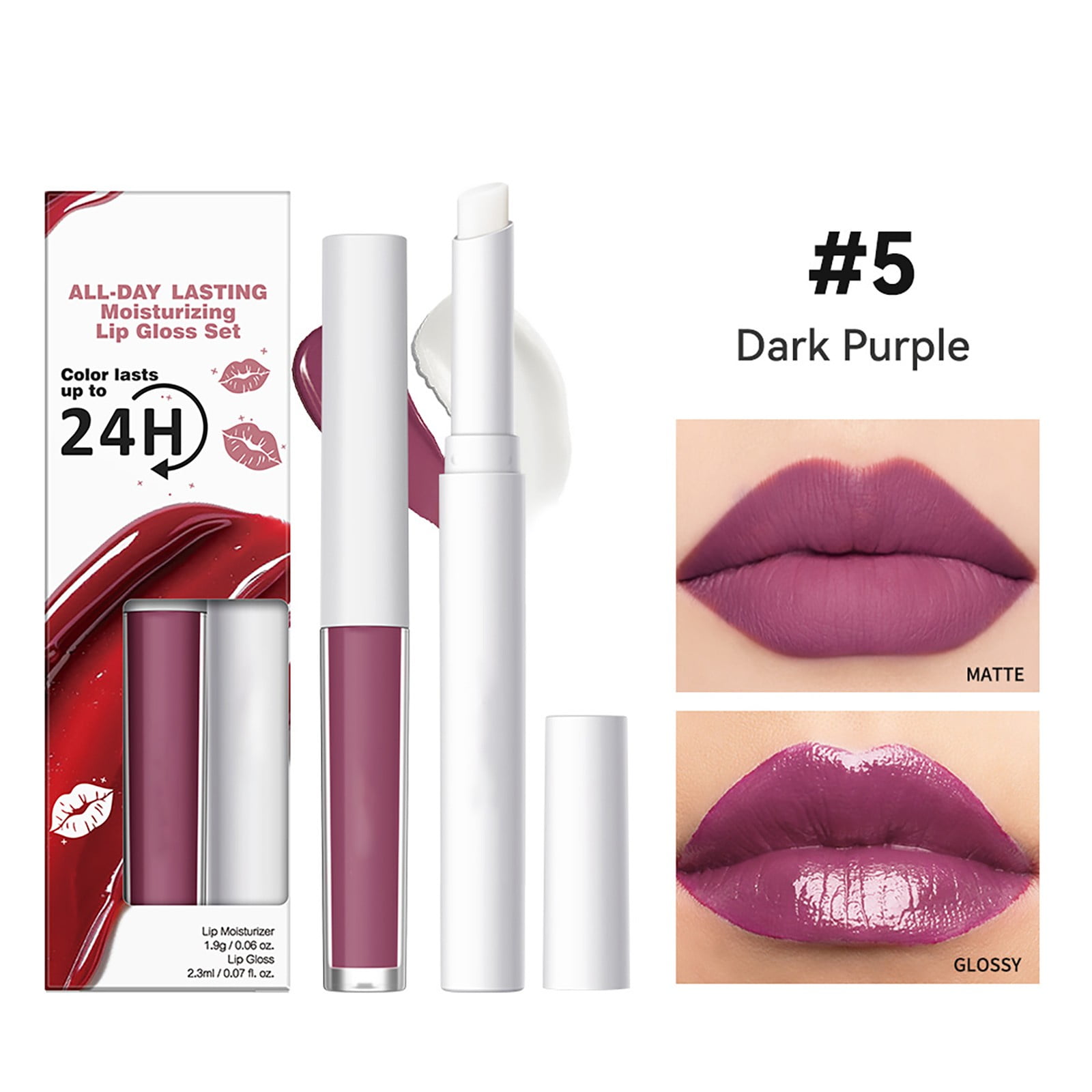 2-in-1 Hydrating Lip Gloss & Matte Lipstick Set, Long Lasting High ...