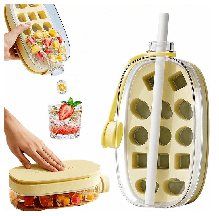 2-in-1 Ice Block Mold Cups with Straw- Leak-Proof Bottle with Built-In ...