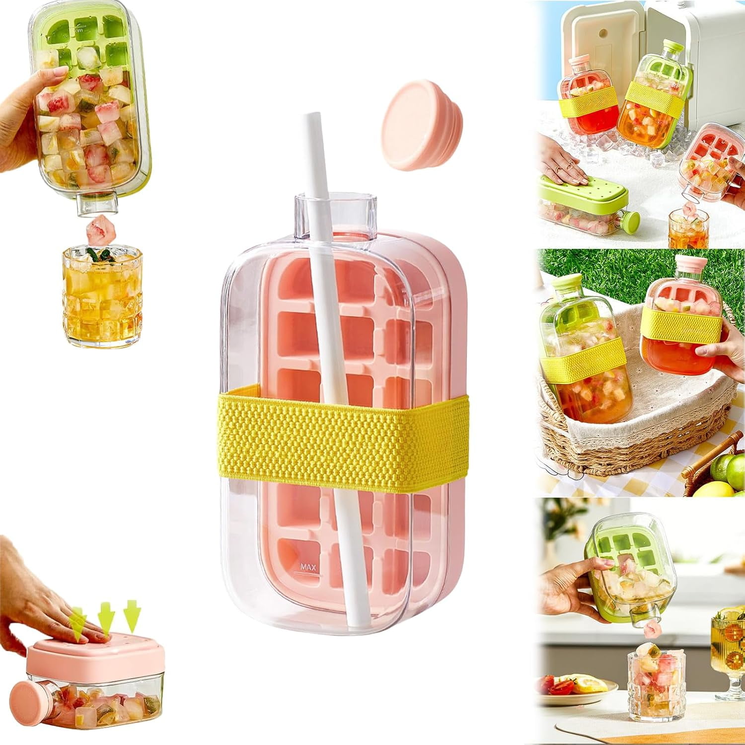 2-in-1 Ice Cube Bottle – 2025 Touch-Free Water Bottle & Ice Tray with ...