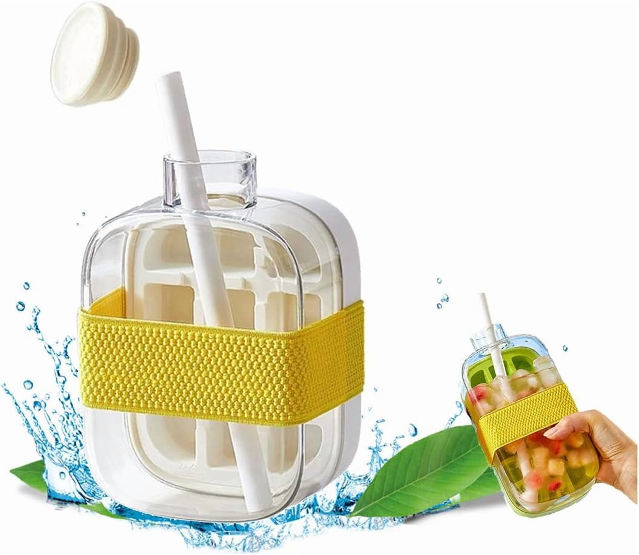 2-in-1 Ice Cube Bottle with Straw - Easy Press Ice Tray Water Bottle ...