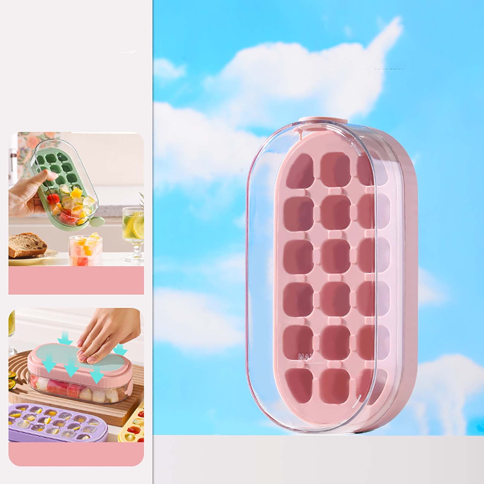 2-in-1 Ice Cube Bottle, Touch-Free Press Ice Cube Cup with Lid for ...